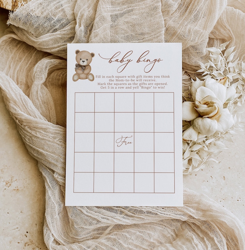 Teddy Bear Baby Shower Bingo Game Template, Baby Shower Activity, Baby ...