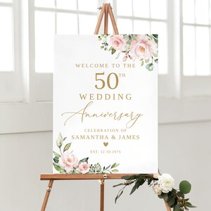 50th Anniversary Welcome Sign, Blush Wedding Anniversary Sign, Happy ...
