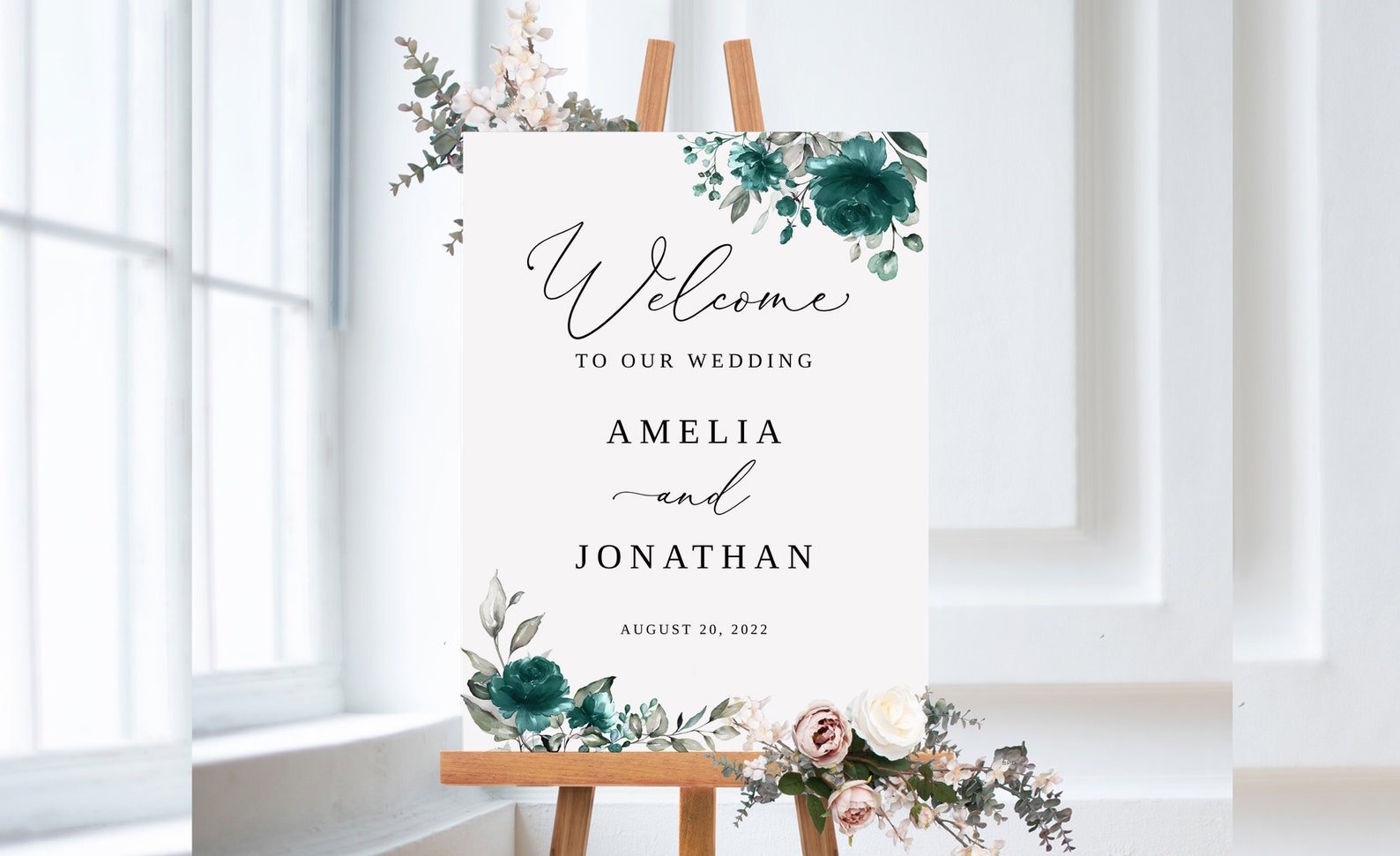 Teal Wedding Welcome Sign Template Teal and Gray Welcome | Etsy