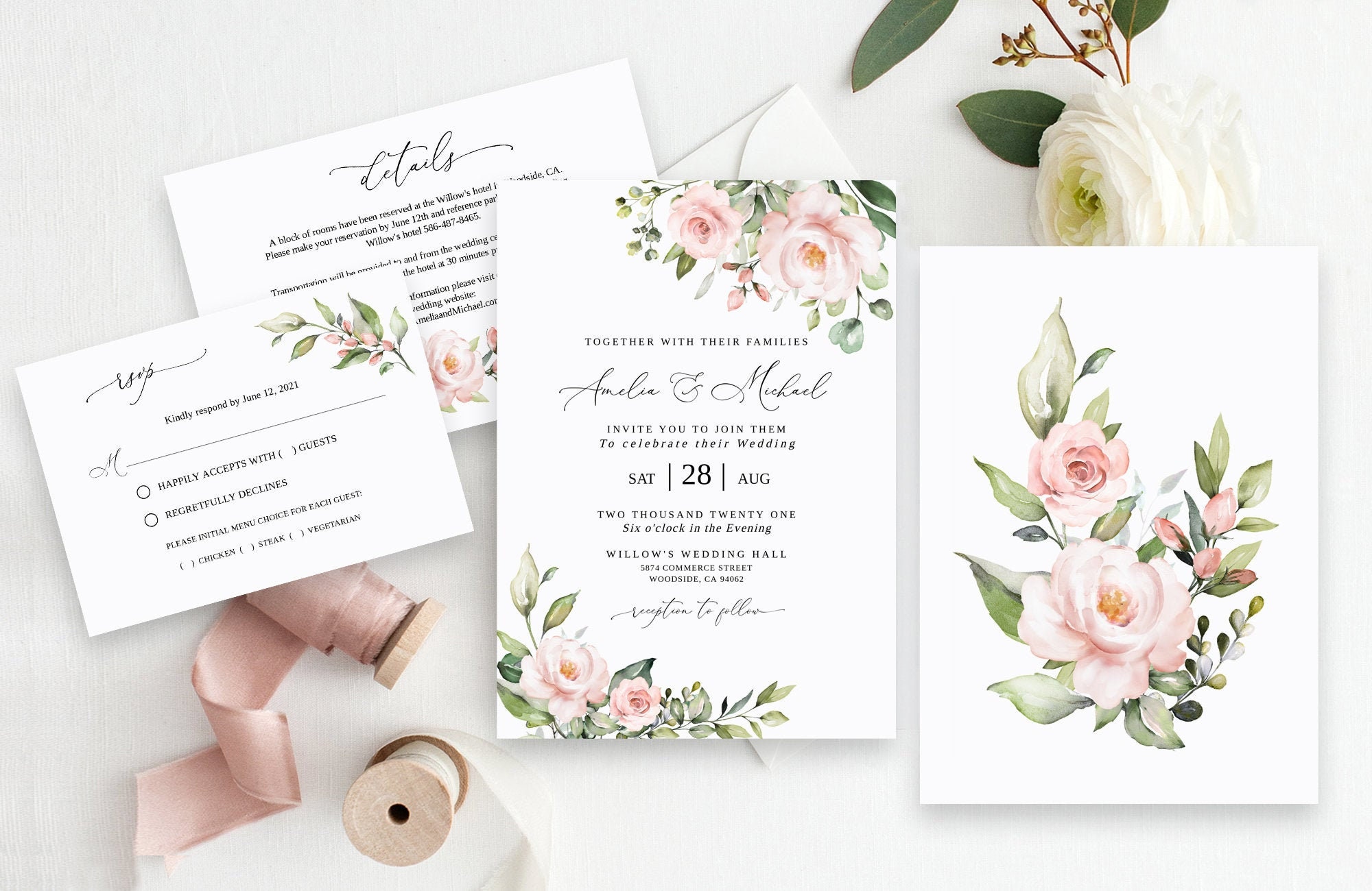 Blush Wedding Invitation Template Set Blush Pink Wedding - Etsy