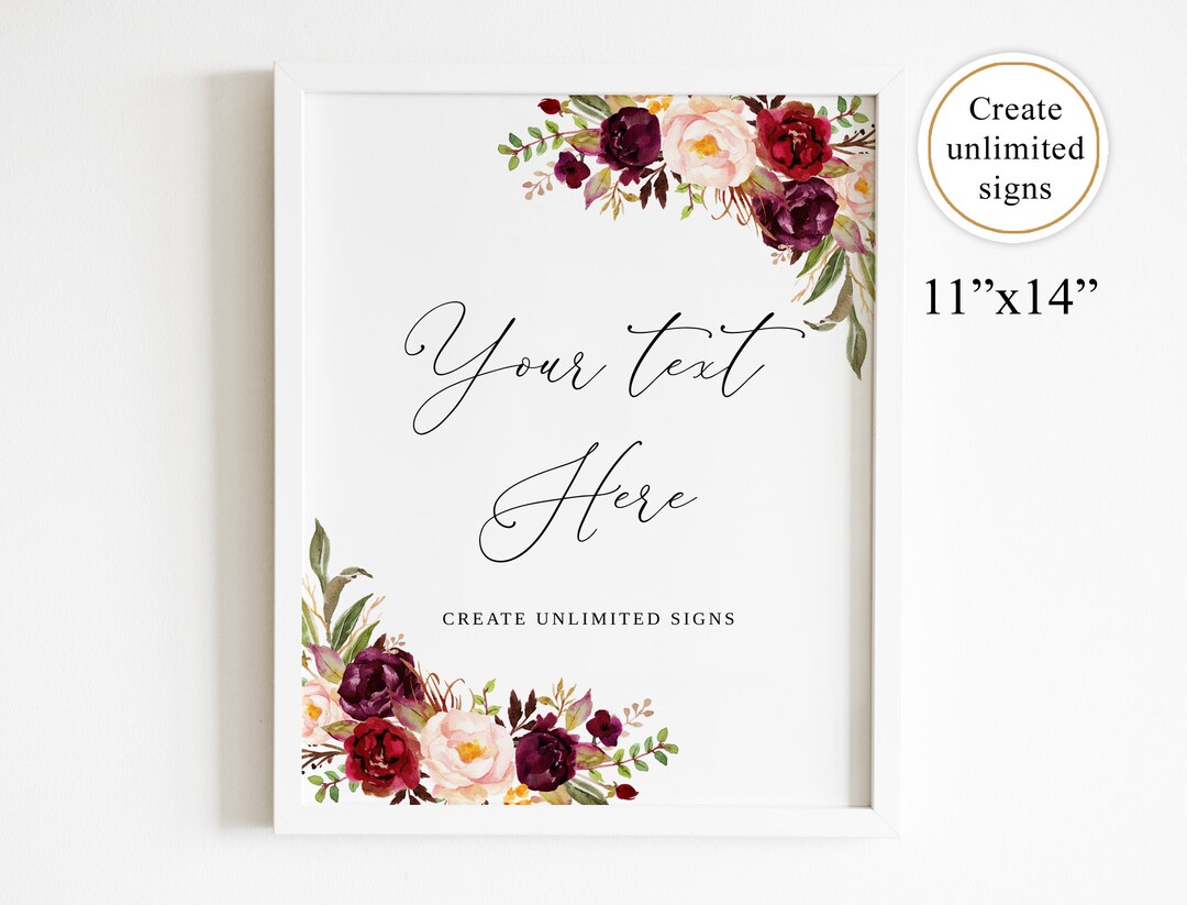 Burgundy Wedding Sign, Custom Sign Template, Edit Yourself, Custom ...