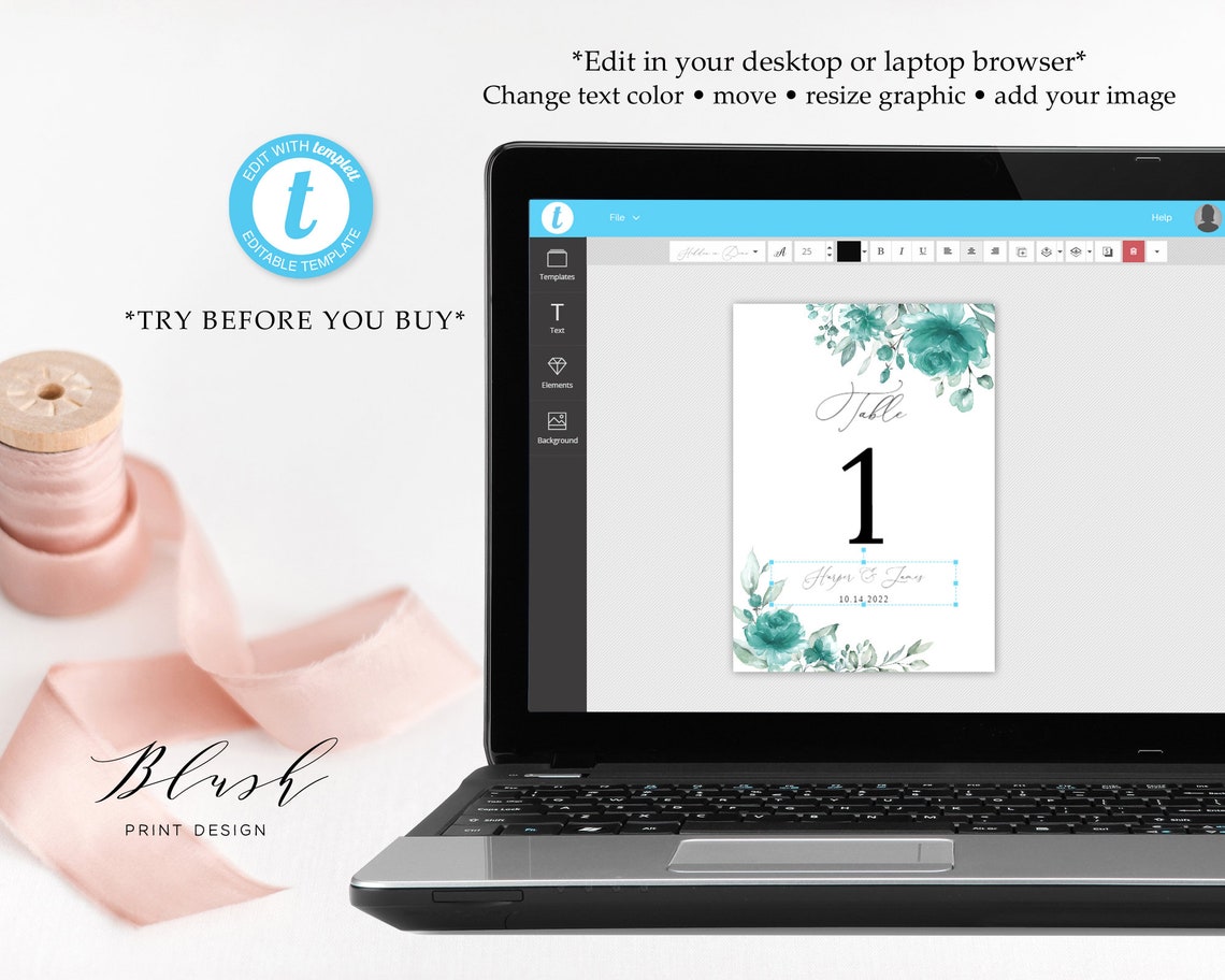 Teal Wedding Table Numbers, Turquoise Table Number Template, Seating ...