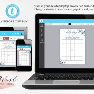 Dusty Blue Baby Shower Bingo Game Template, Baby Shower Activity, Baby ...