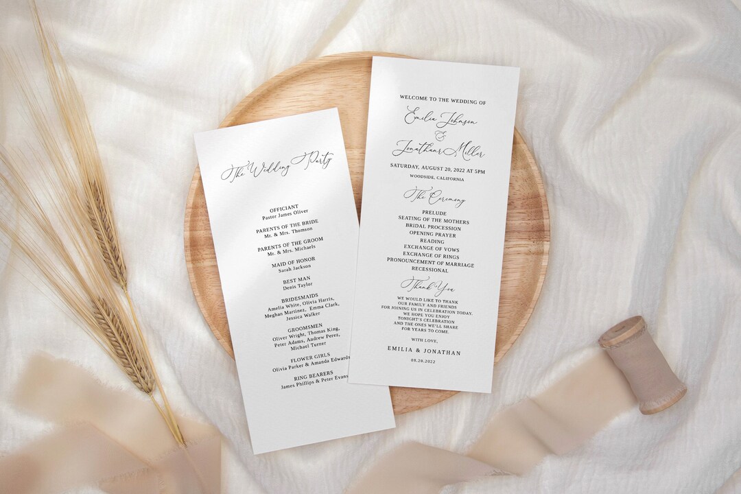 Modern Wedding Program Template, Elegant Wedding Program, Program ...