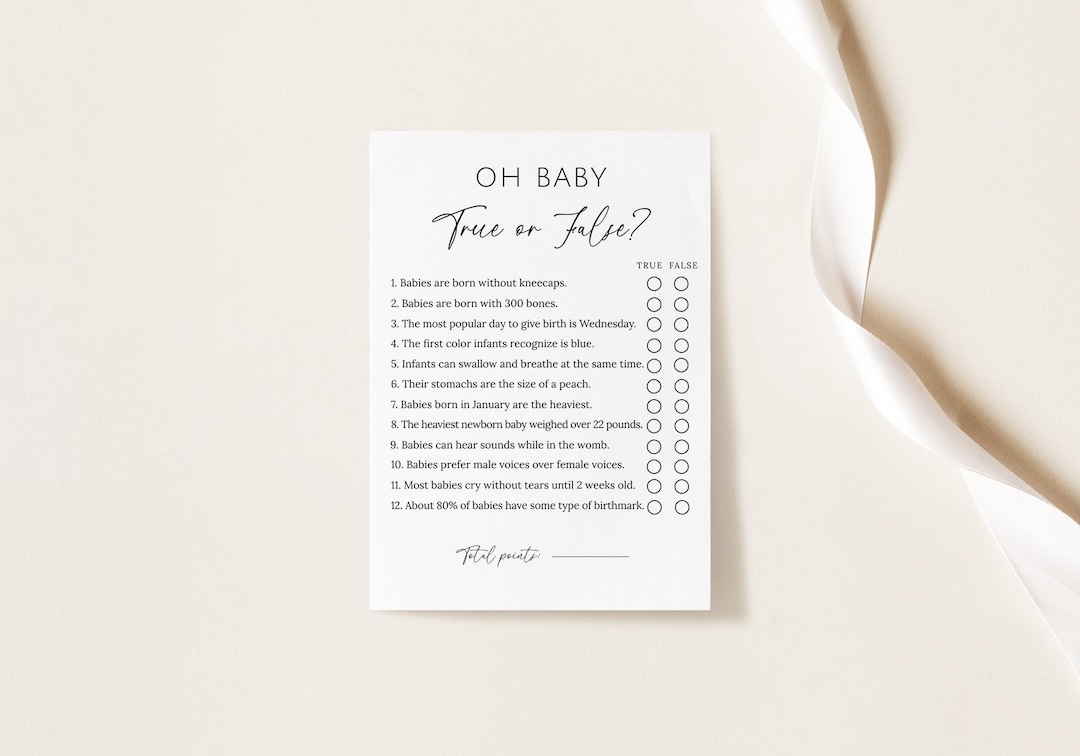 True or False Baby Shower Game, Editable Baby Shower Games, Baby Shower ...