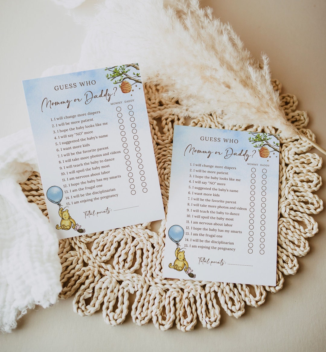 Winnie the Pooh Baby Shower Guess Who Said Game, Mommy or Daddy Game ...