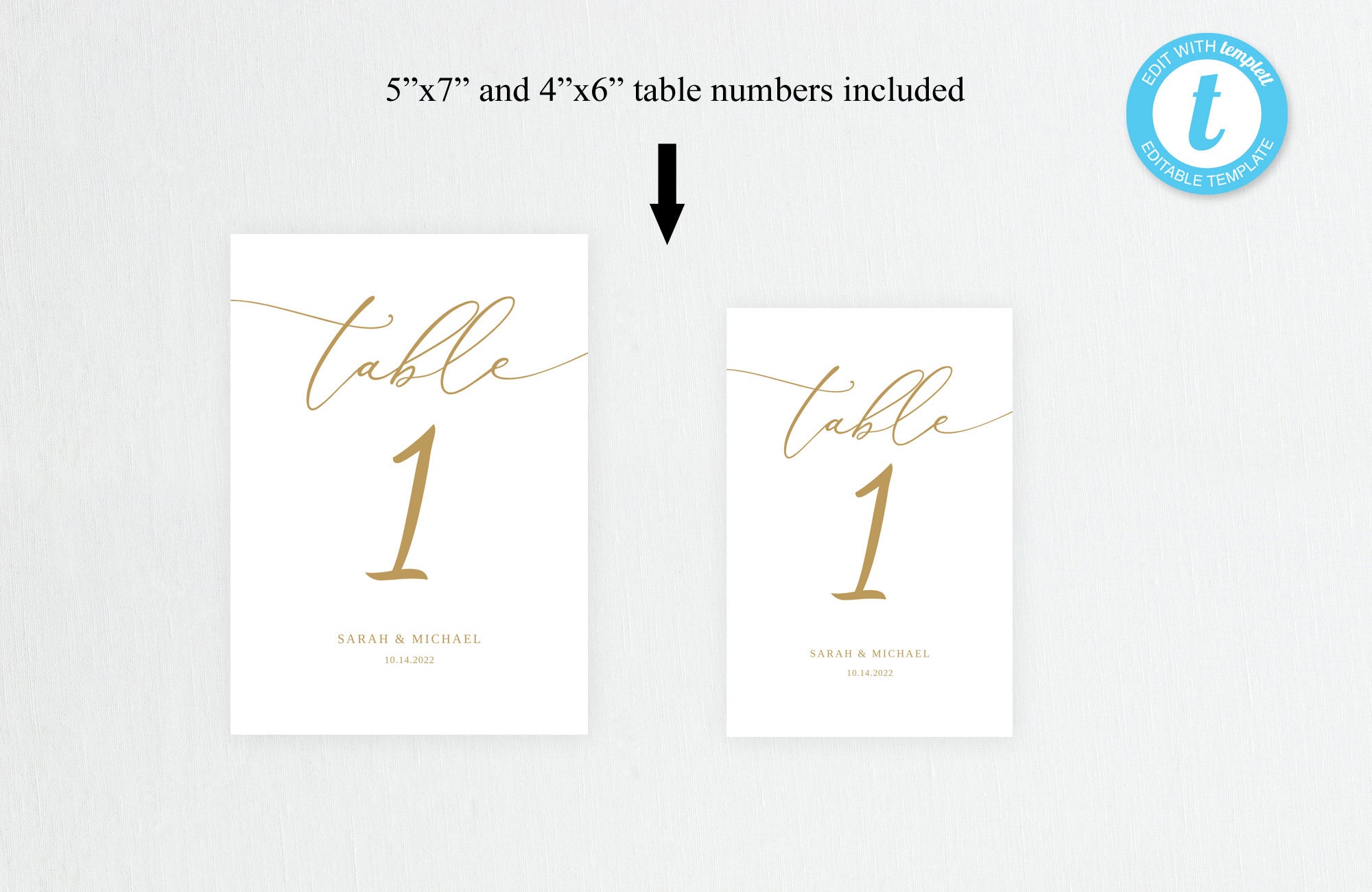 Gold Wedding Table Numbers, Table Number Template, Wedding Reception ...