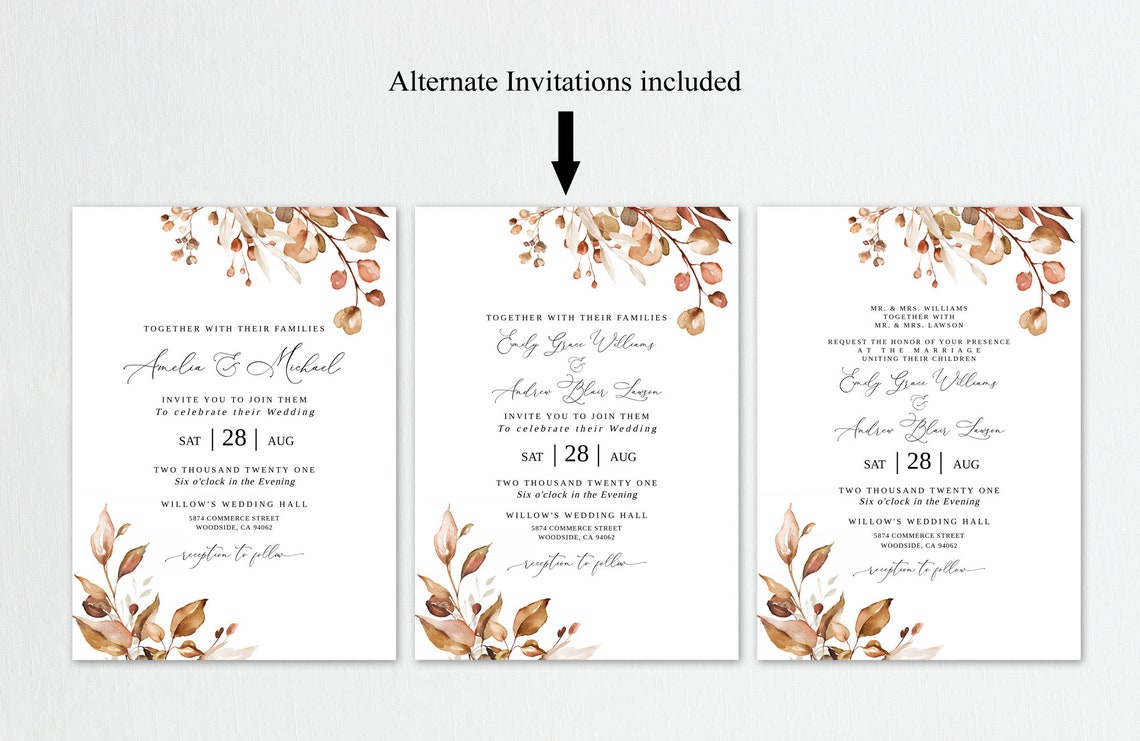 Fall Wedding Invitation Template, Autumn Wedding Invitation, Editable ...