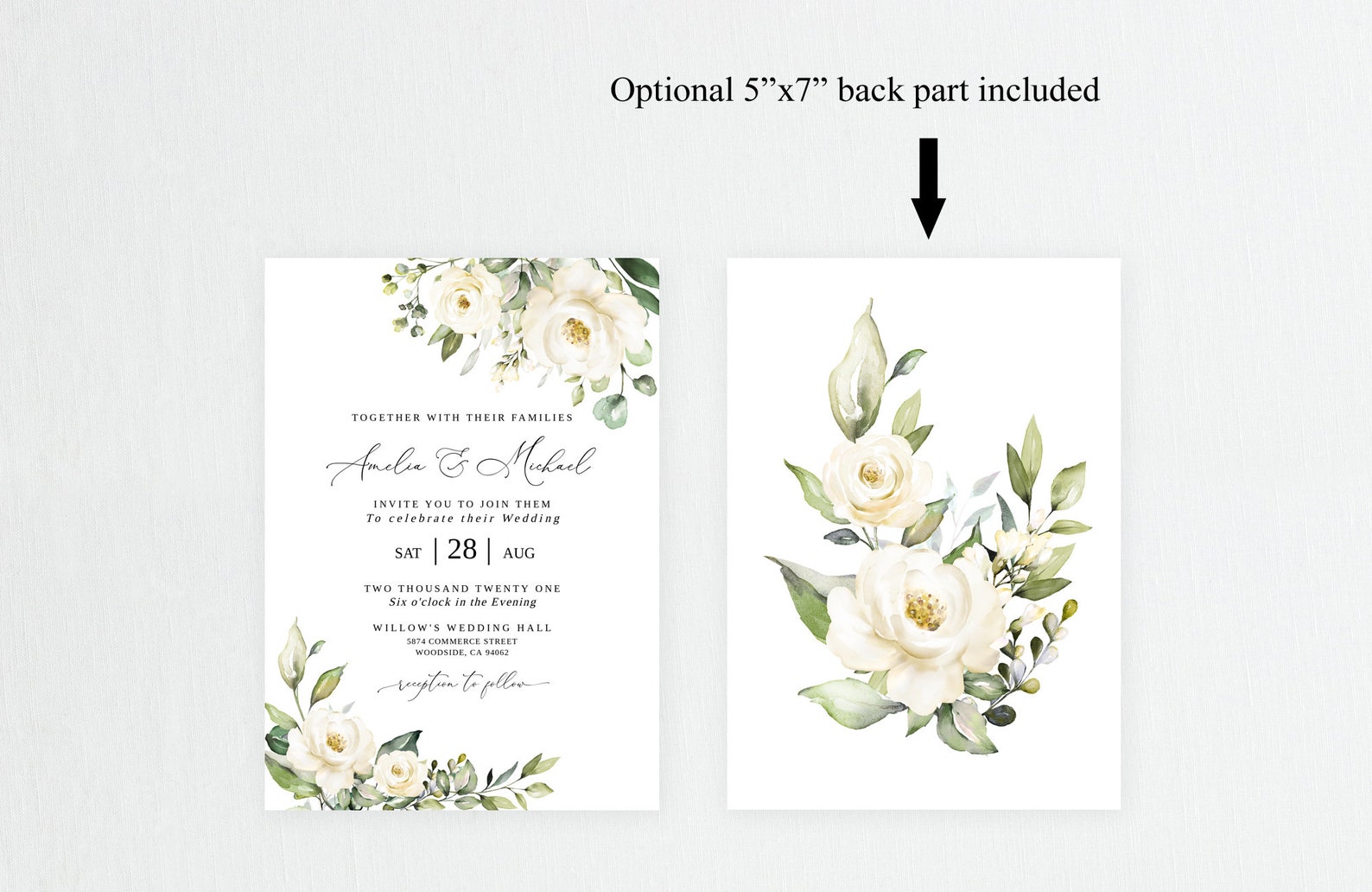 White Floral Wedding Invitation Suite White Roses Wedding | Etsy