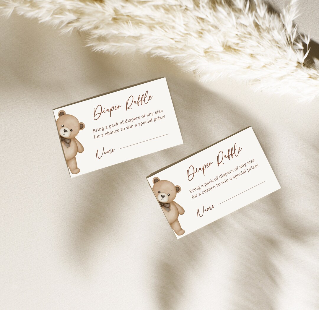 Bear Baby Shower Diaper Raffle Tickets, Bear Theme Baby Shower Insert ...