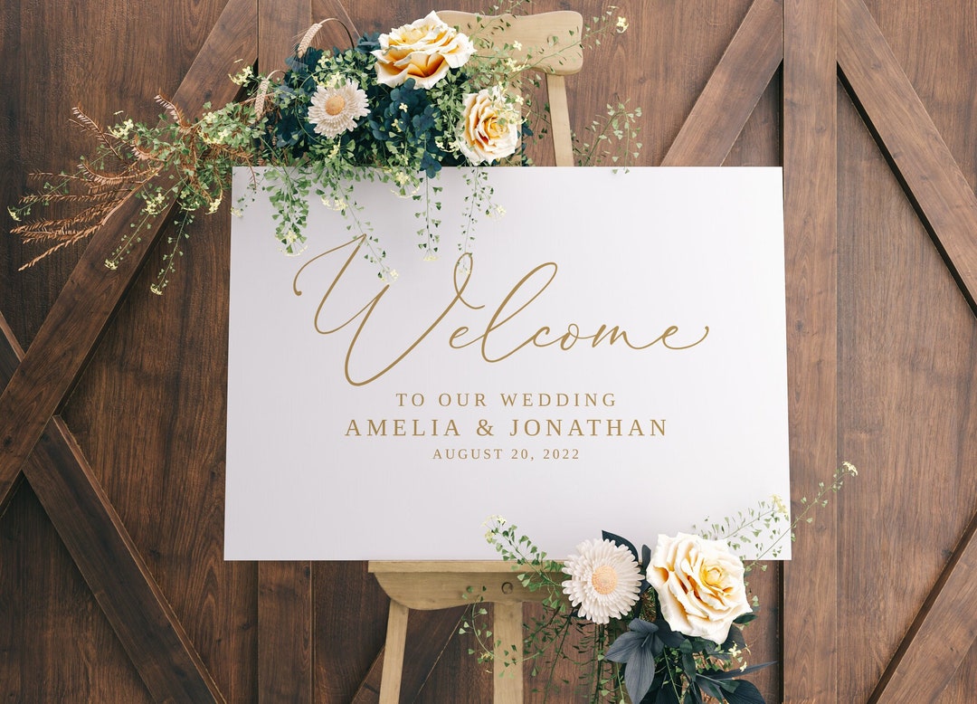 Gold Wedding Welcome Sign Template, Elegant Wedding Welcome Sign ...