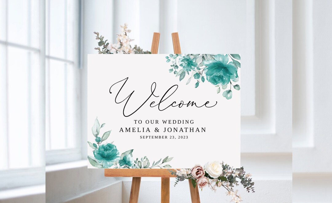 Turquoise Wedding Welcome Sign, Teal Wedding Welcome Sign Template ...