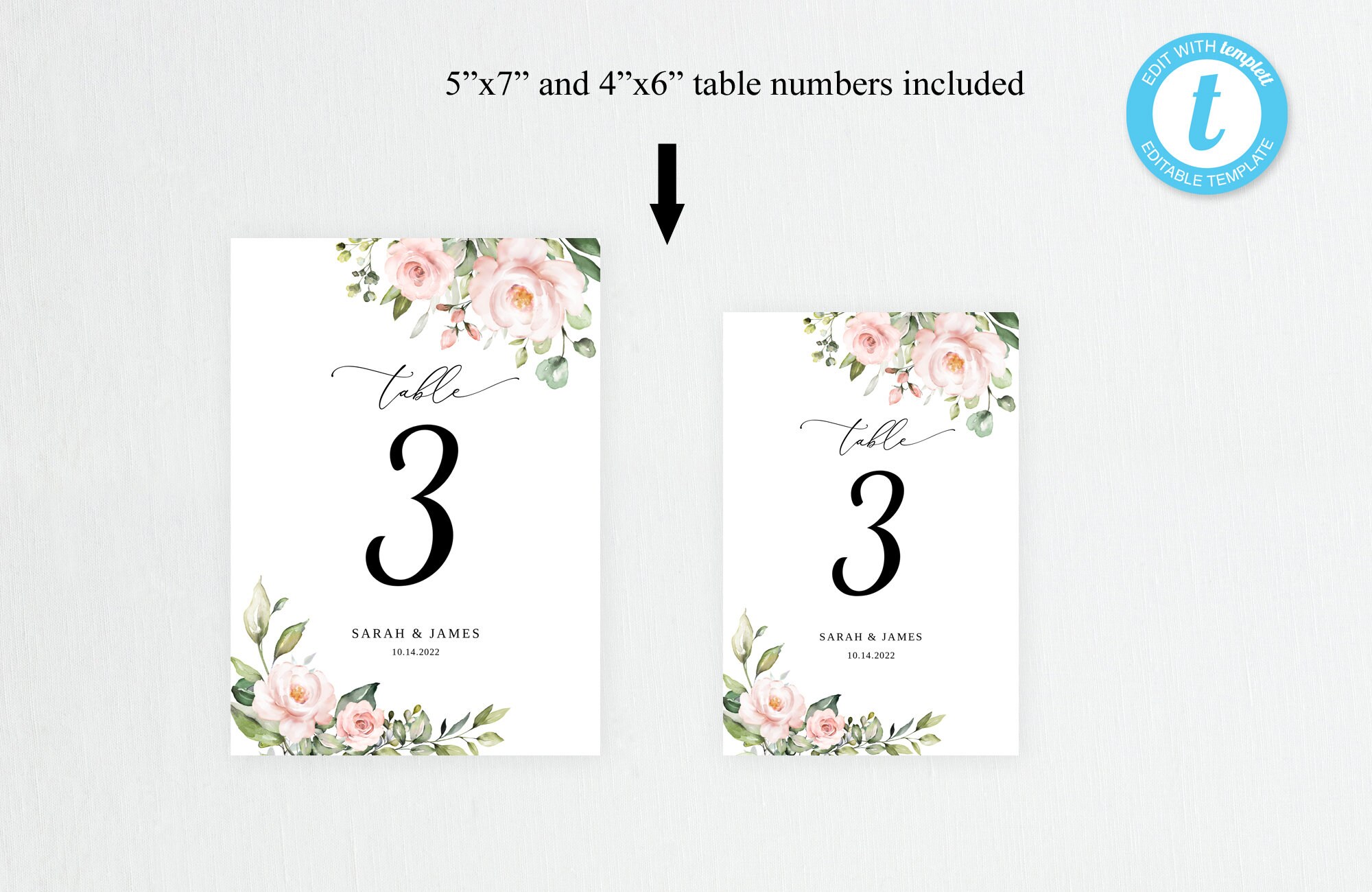 Blush Wedding Table Numbers Light Pink Table Number Template | Etsy