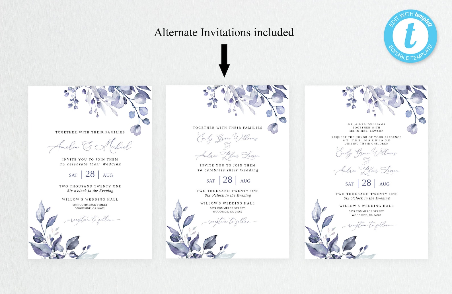Periwinkle Wedding Invitation, Lavender Wedding Invitation Template ...