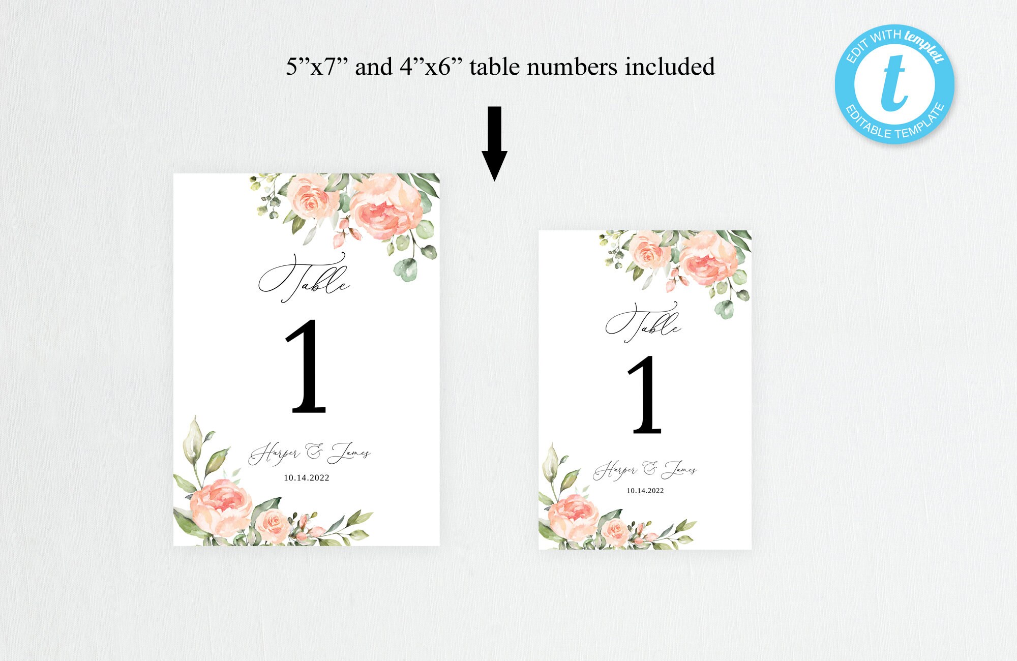 Peach Wedding Table Numbers, Peach Table Number Template, Seating Card ...
