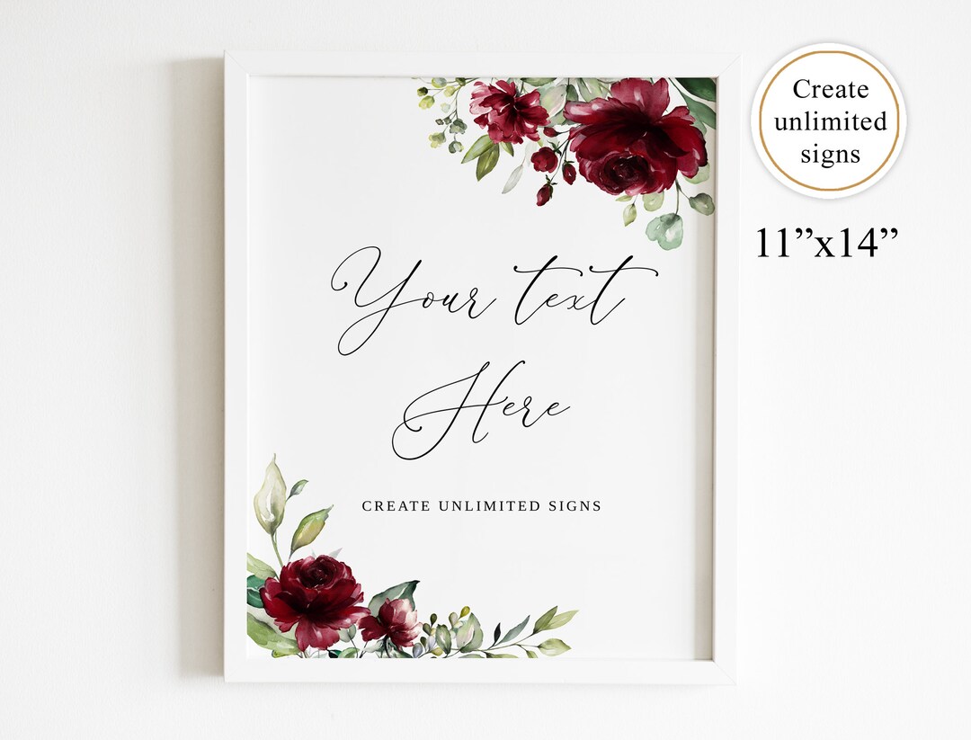 Burgundy Wedding Sign, Custom Sign Template, Edit Yourself, Custom ...