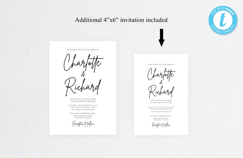 Modern Wedding Invitation Template Simple Wedding Invitation | Etsy