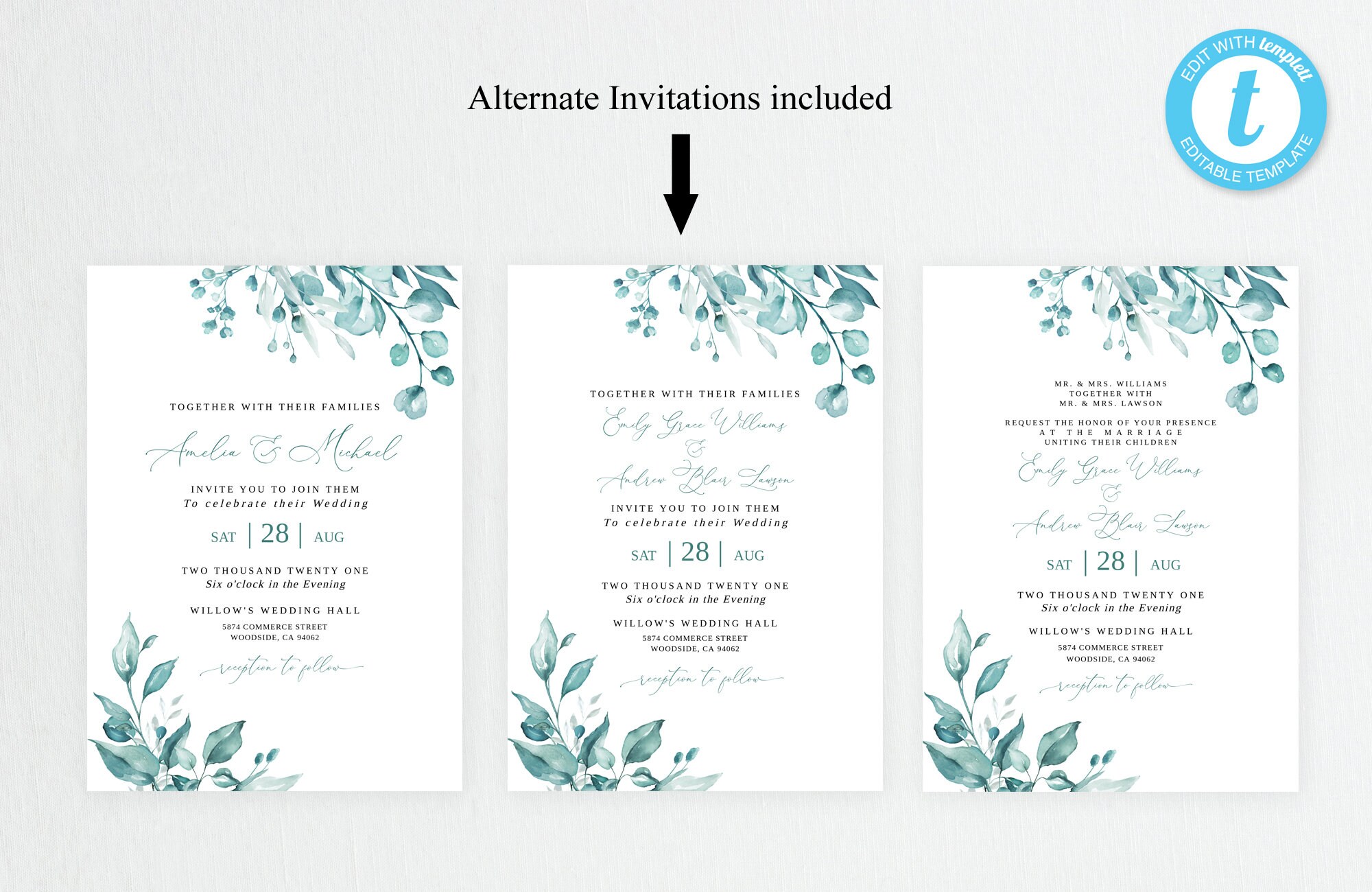 Teal Wedding Invitation Template Turquoise Wedding Invitation - Etsy