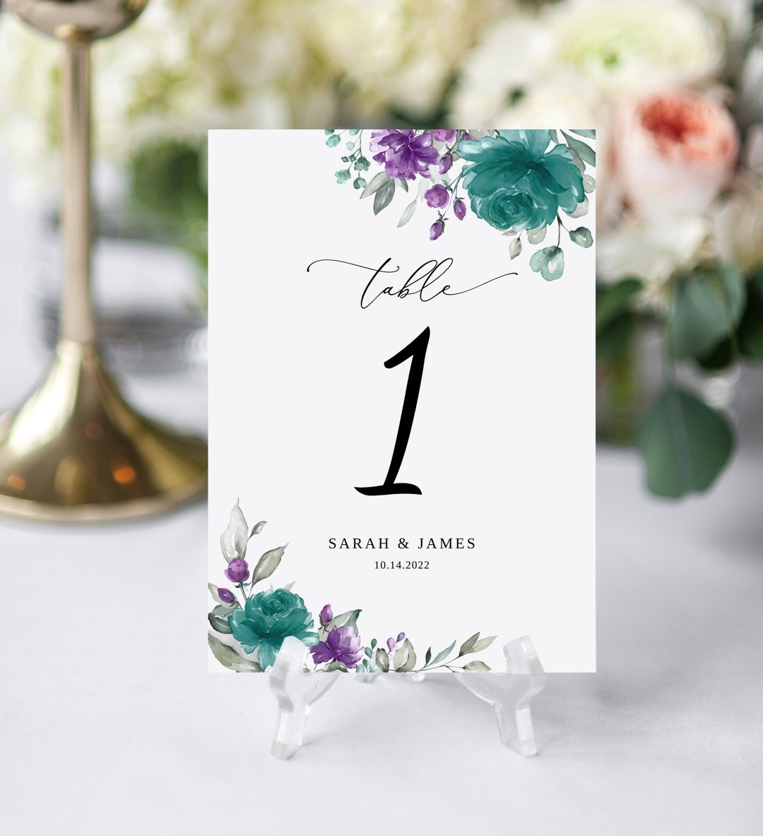 Teal Purple Wedding Table Numbers, Teal Lavender Table Number Template ...