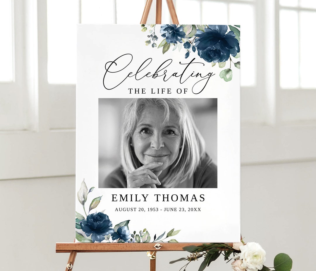 Navy Funeral Welcome Sign, Dark Blue Celebration of Life Sign, Editable ...