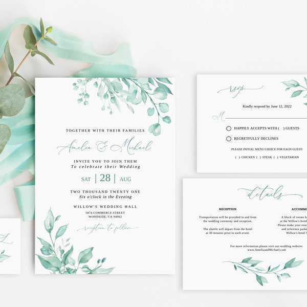 Mint Wedding Invite - Etsy