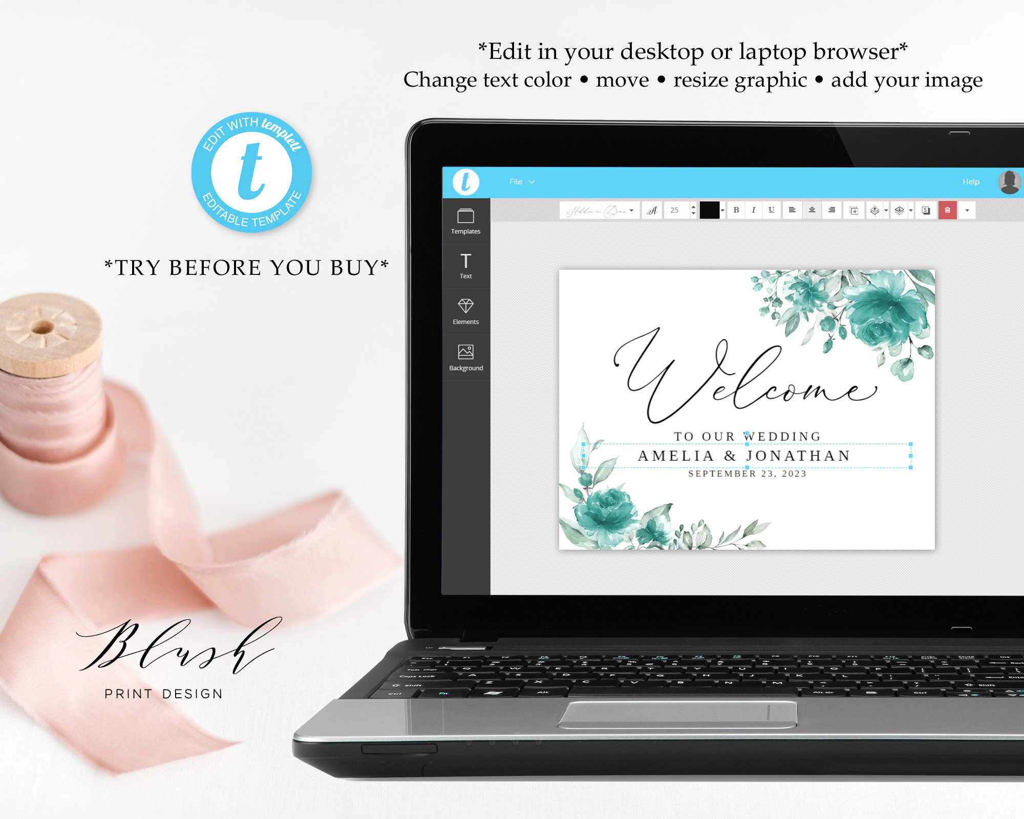 Turquoise Wedding Welcome Sign, Teal Wedding Welcome Sign Template ...