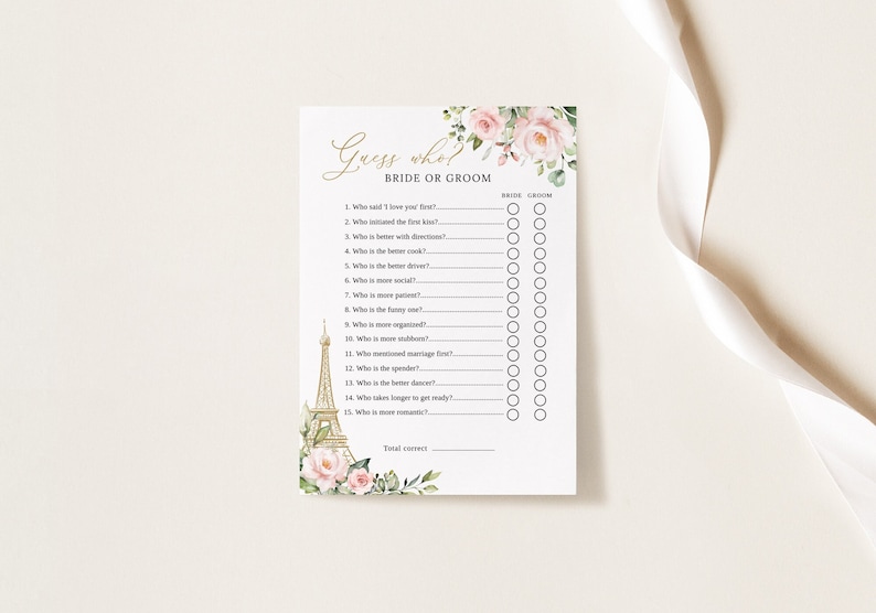 Paris Bridal Shower Guess Who Said Game Template, Eiffel Tower Bridal ...