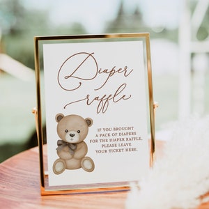 Editable Bear Baby Shower Diaper Raffle Sign Template Gender Neutral ...