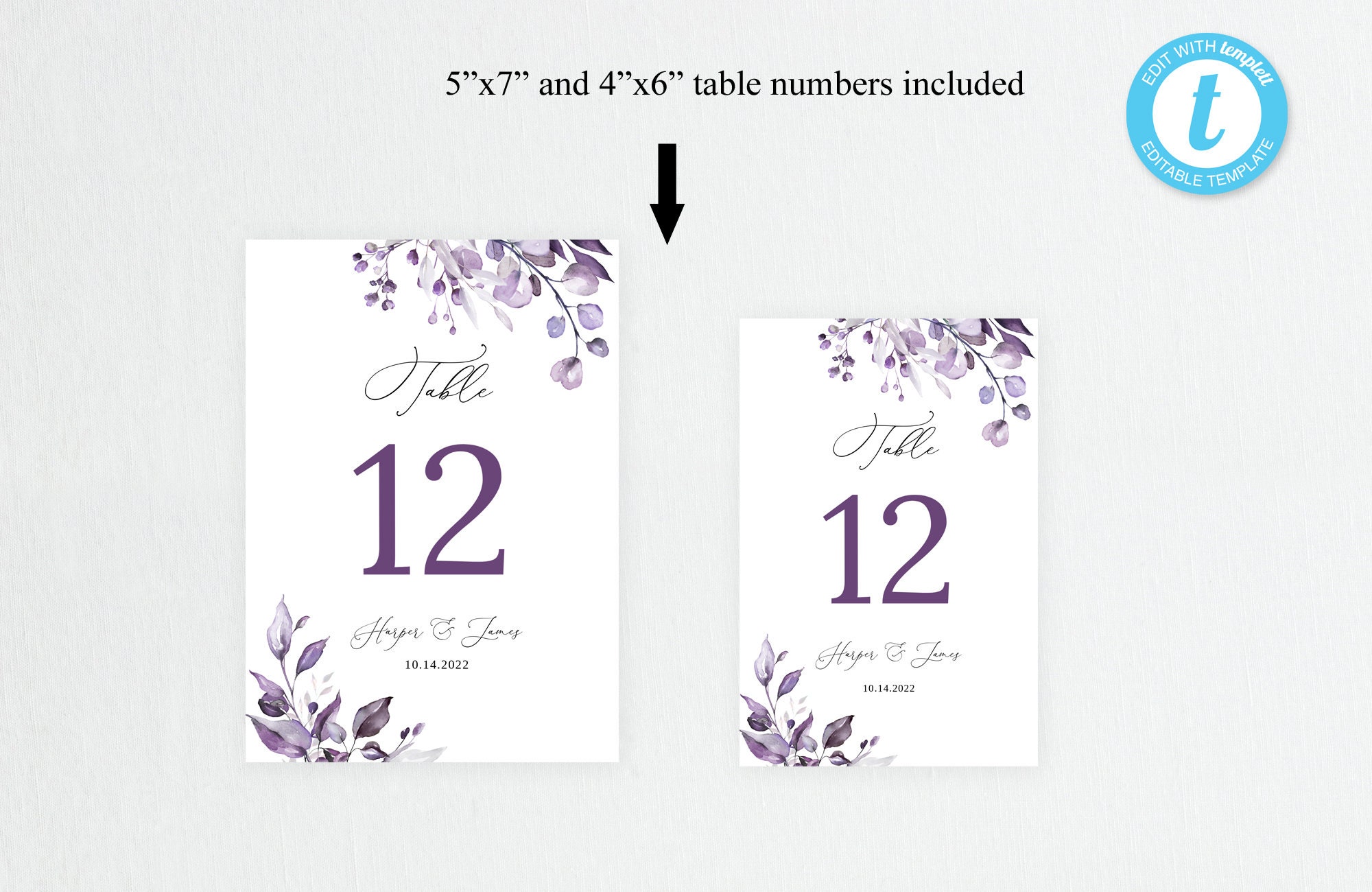 Dusty Purple Wedding Table Numbers, Table Number Template, Seating Card ...