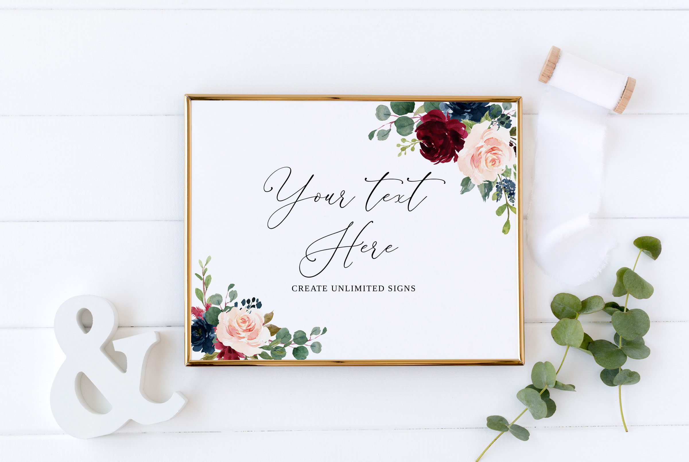 Burgundy Navy Blush Wedding Sign Edit Yourself Custom | Etsy