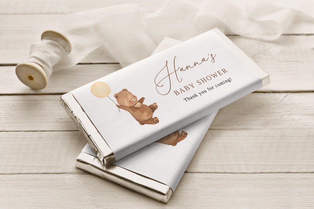 Bear Baby Shower Chocolate Bar Wrapper Template, Bear Balloon Chocolate ...