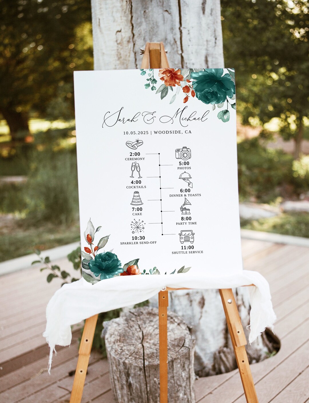 Orange Teal Order of the Day, Wedding Order of Events Template, Teal ...