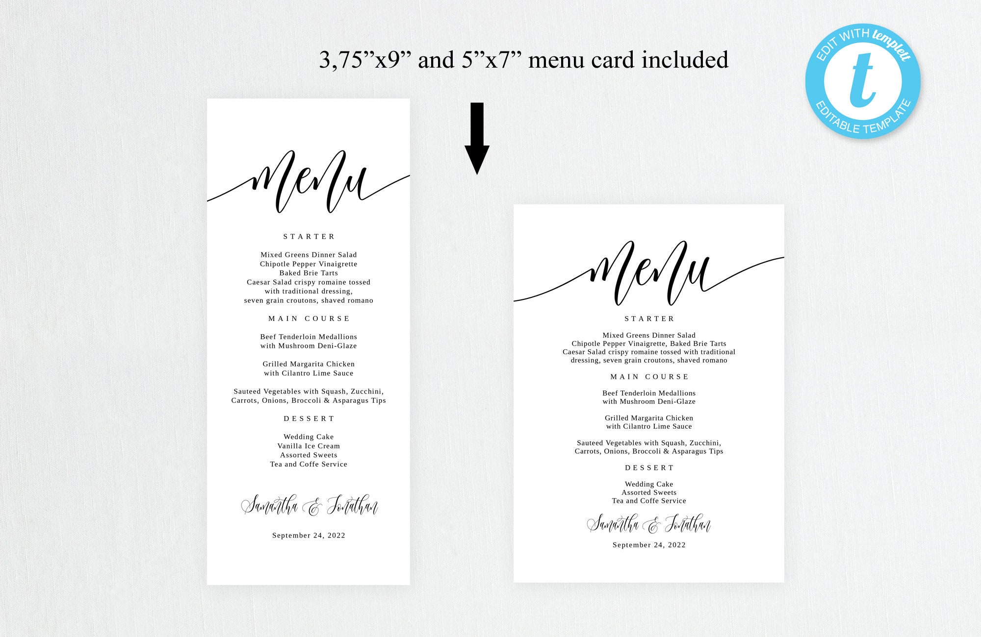 Modern Wedding Menu Template Script Wedding Menu Wedding - Etsy