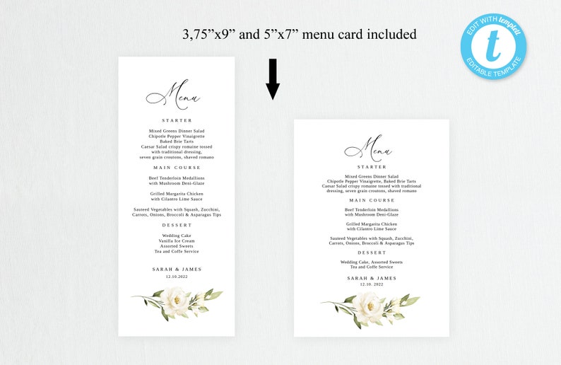 White Wedding Menu Template Floral Wedding Menu Printable - Etsy