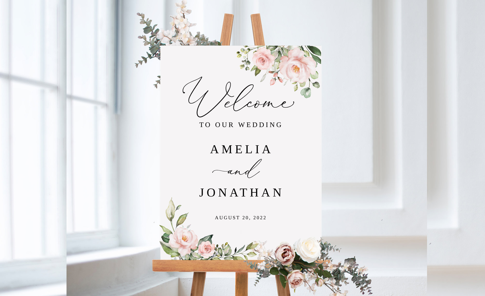 Blush Wedding Welcome Sign Template, Blush Pink Welcome Sign, Floral ...