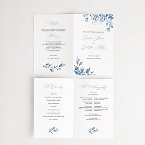 Dusty Blue Wedding Program Template, Blue Program Folded, Floral ...