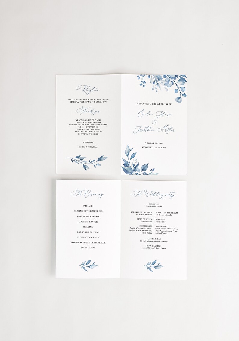 Dusty Blue Wedding Program Template Blue Program Folded - Etsy
