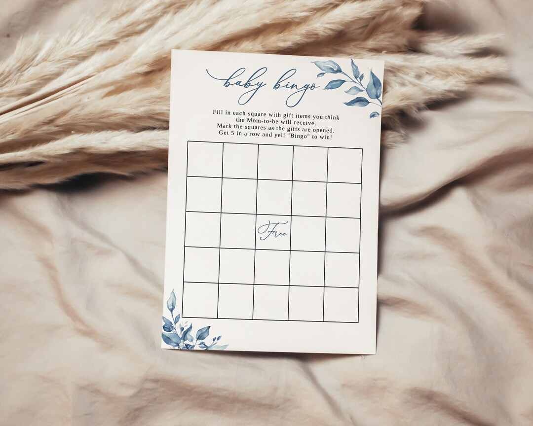 Dusty Blue Baby Shower Bingo Game Template, Baby Shower Activity, Baby ...