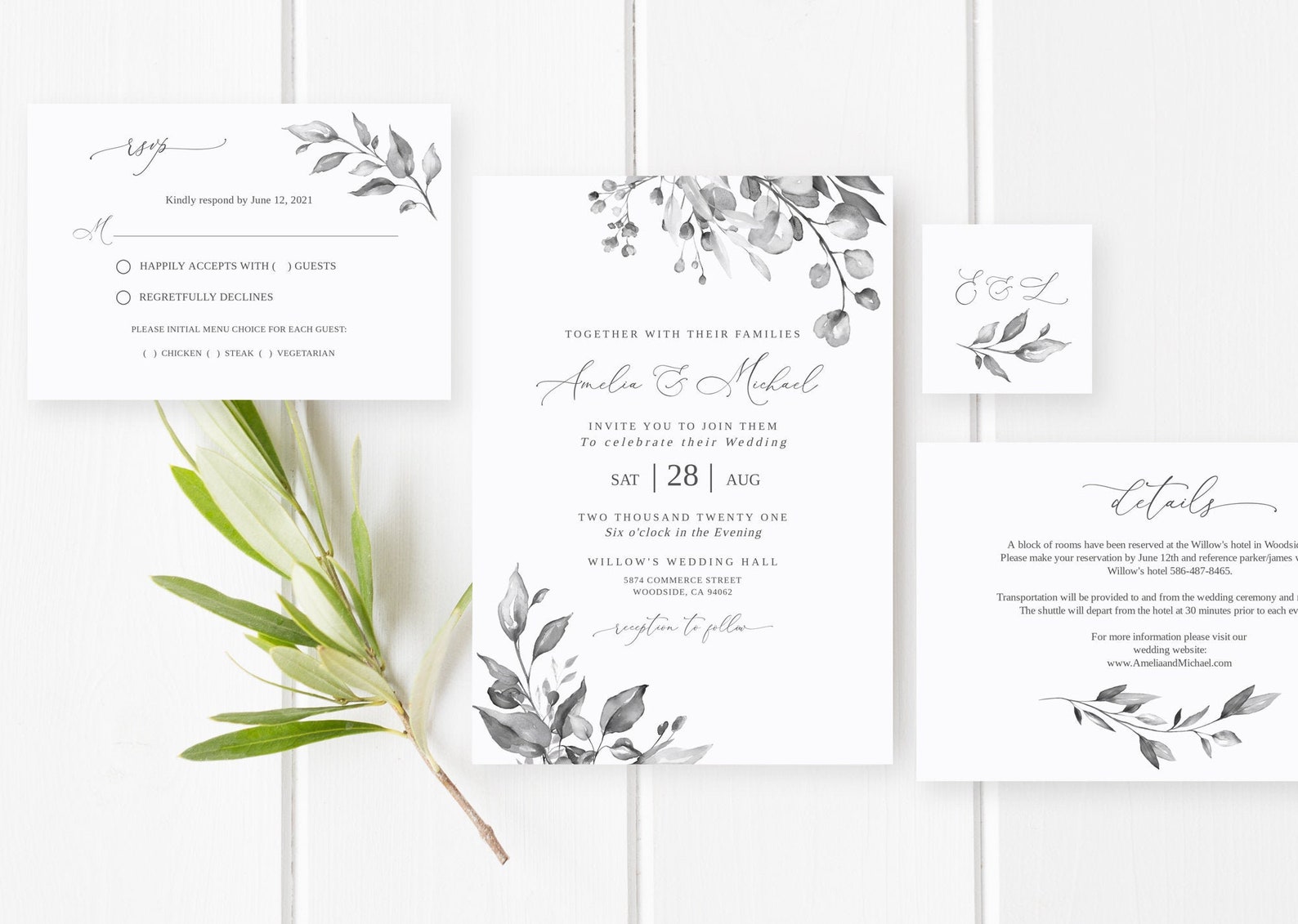 Gray Wedding Invitation Template Black and White Wedding | Etsy