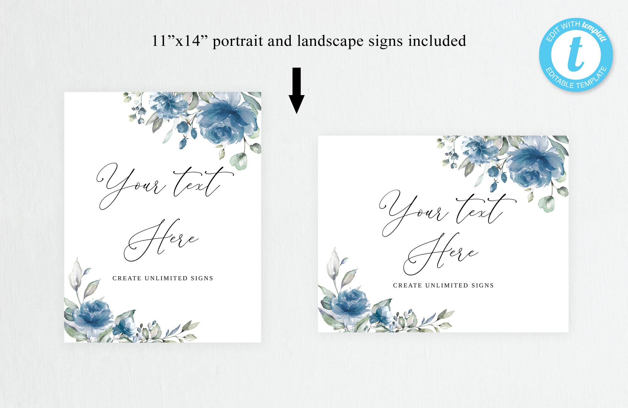 Dusty Blue Wedding Editable Sign Custom Sign Template Edit - Etsy