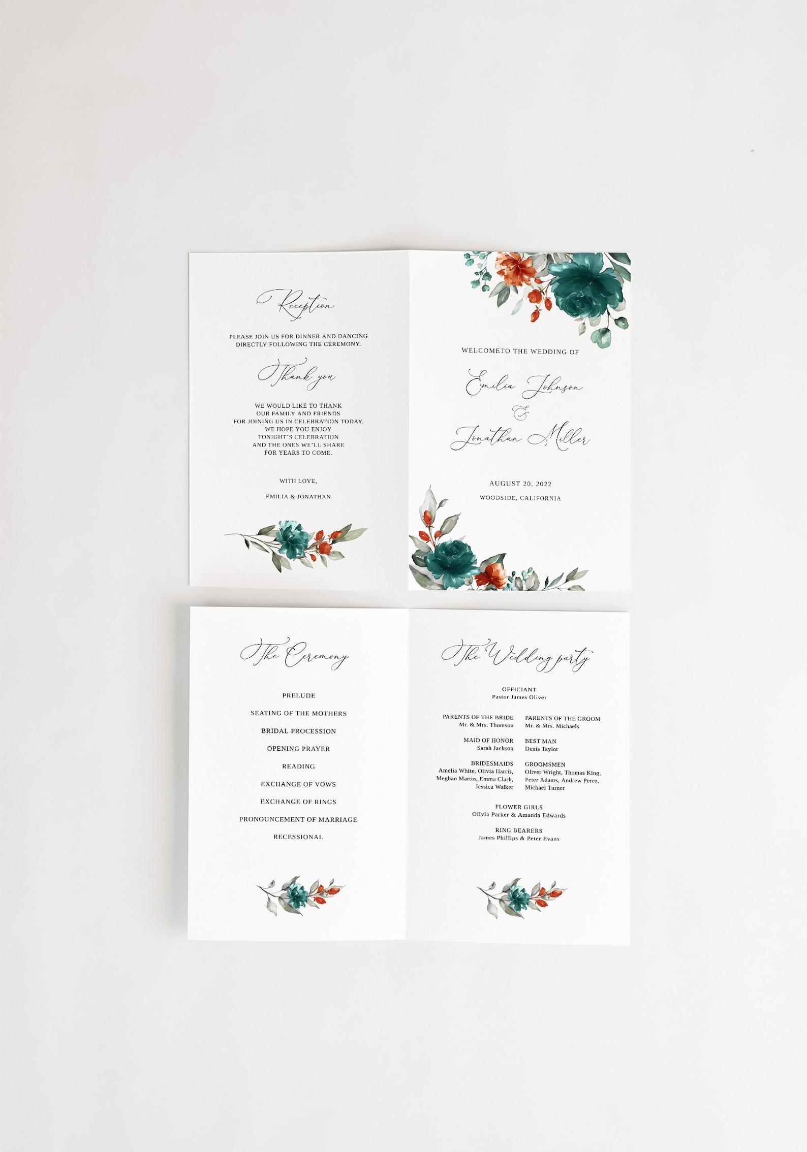 Teal and Orange Wedding Program Template, Turquoise Wedding Program ...