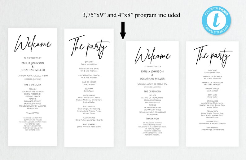 Modern Wedding Program Template Script Wedding Program - Etsy