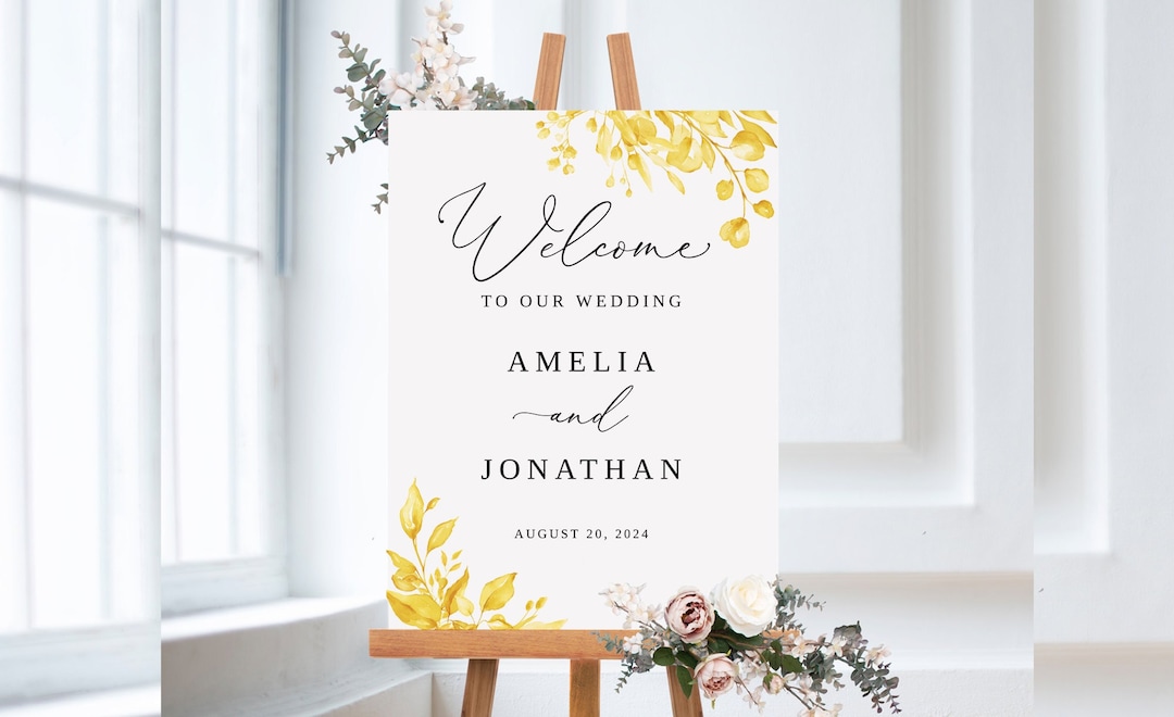 Yellow Wedding Welcome Sign Template, Watercolor Yellow Welcome Sign ...