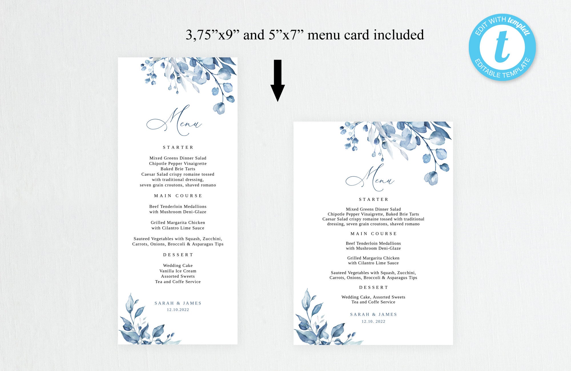 Dusty Blue Wedding Menu Template Blue Wedding Menu Floral | Etsy