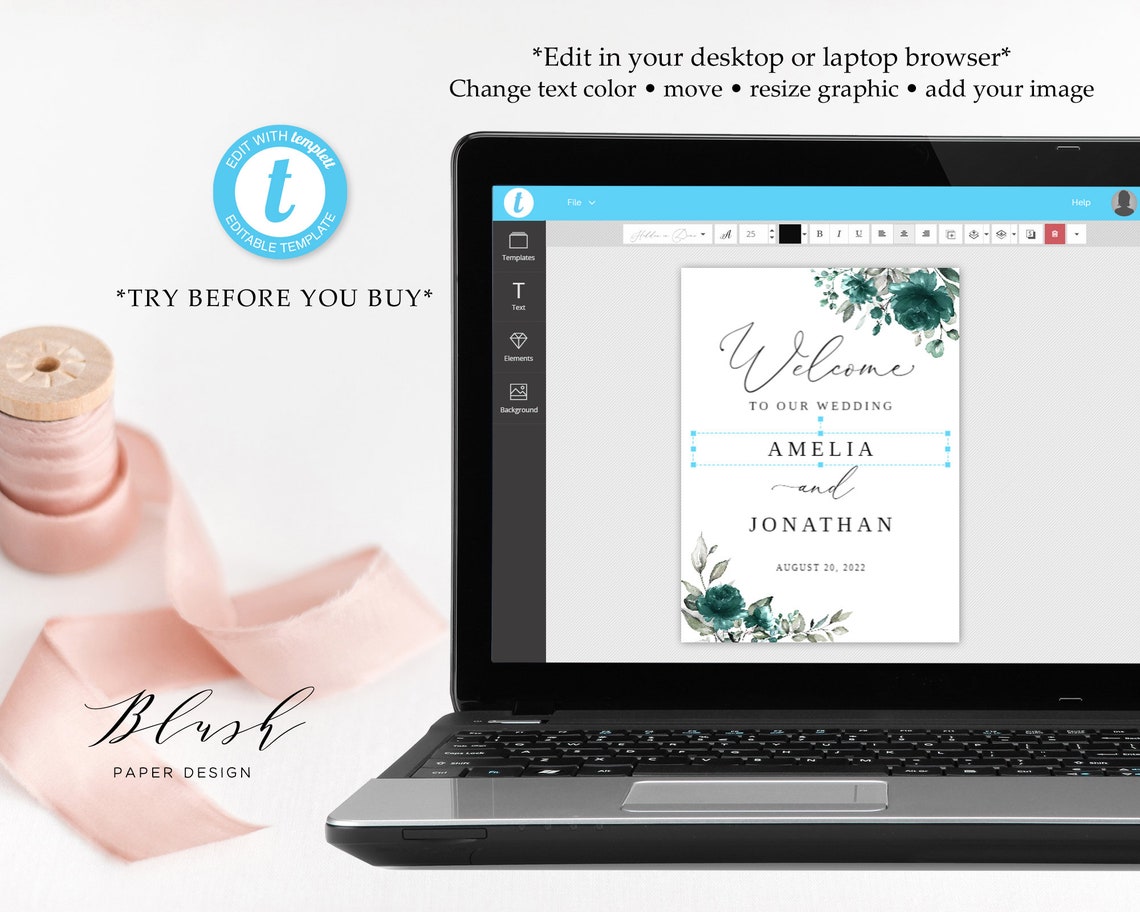 Teal Wedding Welcome Sign Template Teal and Gray Welcome | Etsy