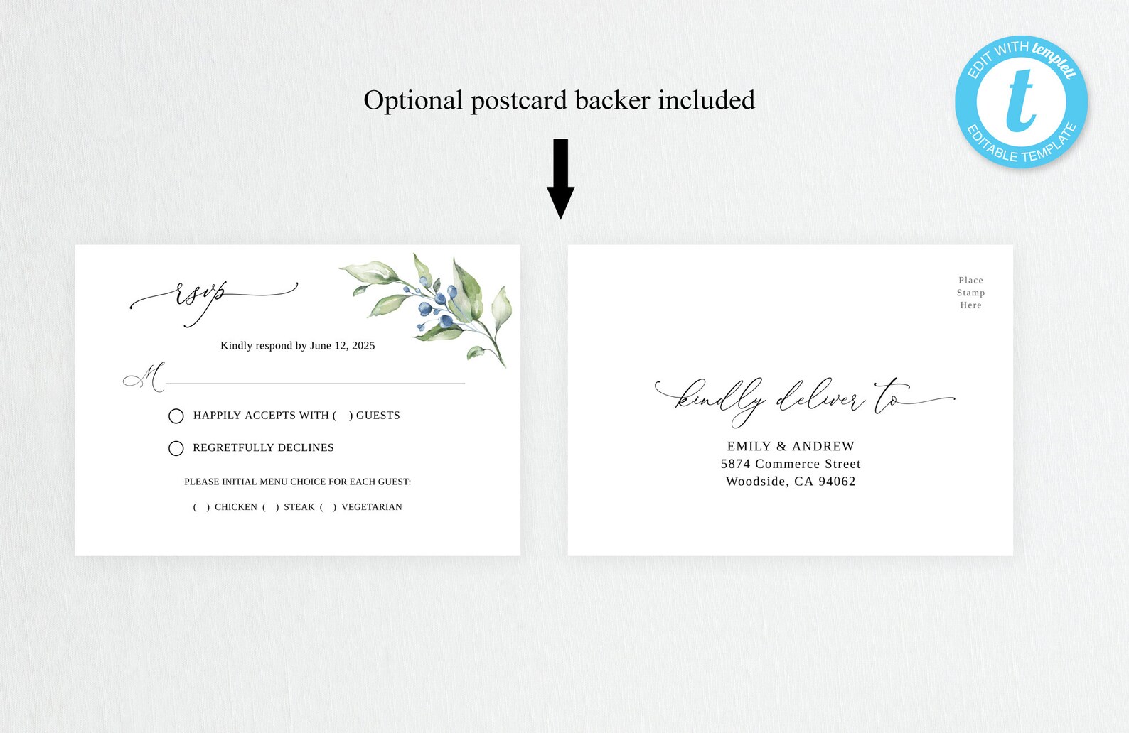 Blue Green Wedding Invitation Template, Dusty Blue Wedding Invitation ...