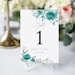 Teal Wedding Table Numbers, Turquoise Table Number Template, Seating ...