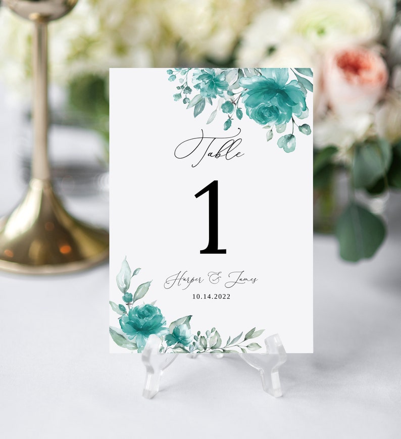 Teal Wedding Table Numbers Turquoise Table Number Template - Etsy