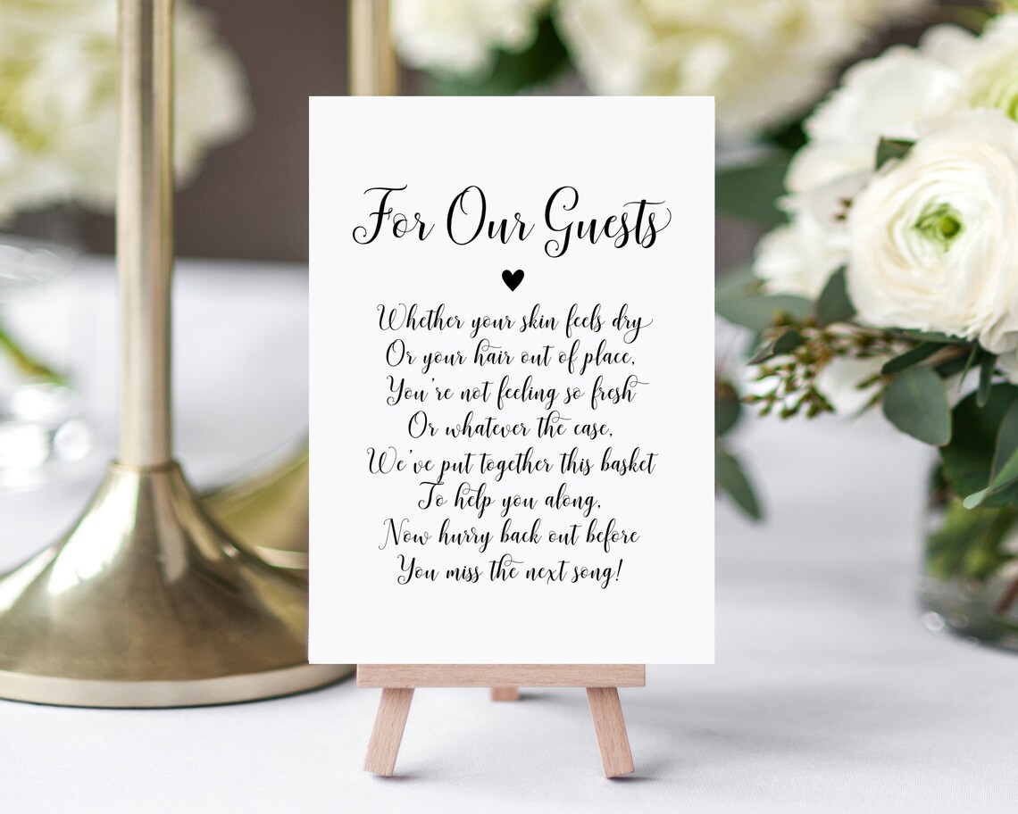 Calligraphy Wedding Bathroom Sign, Wedding Bathroom Basket Sign ...