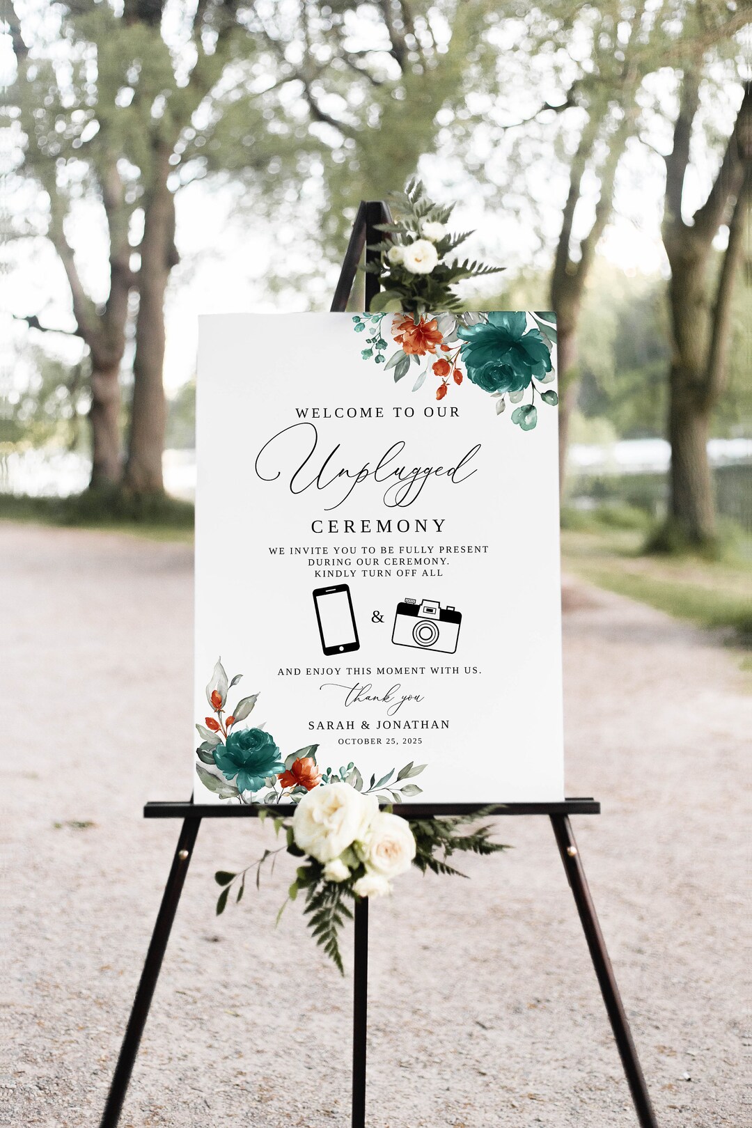 Teal Orange Unplugged Ceremony Sign, Teal Unplugged Wedding Sign ...